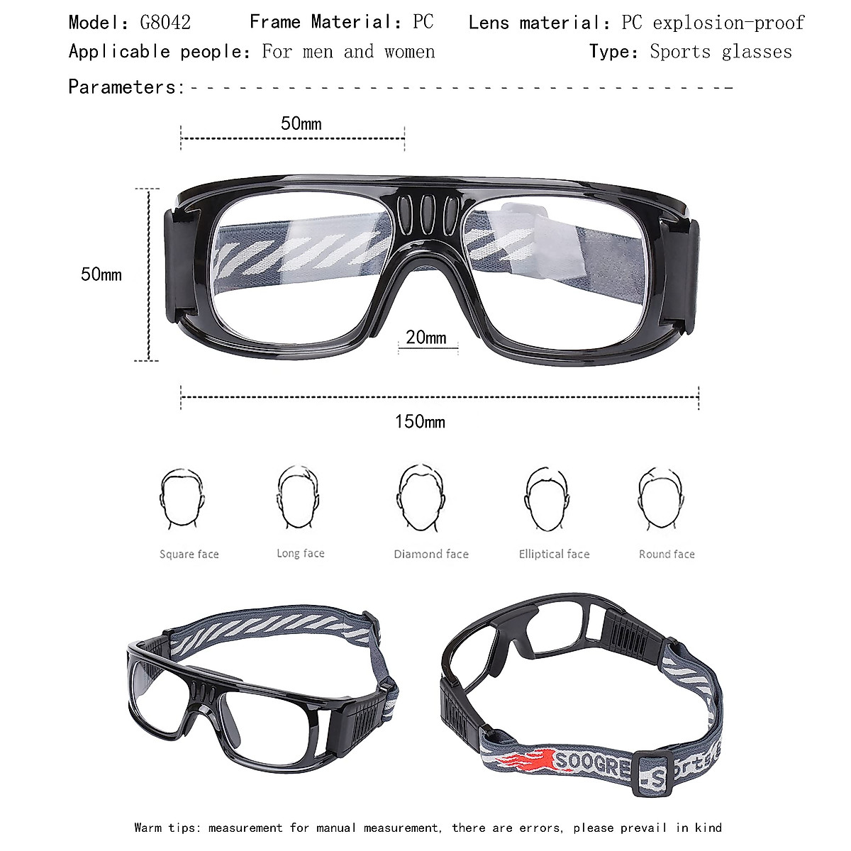 Professional Sports Goggles Glasses Men Women Racquetball Basketball Football Sport Eyewear Protective Glasses Anti-fog Shock Collision Lens Replaceable (Black Frame Black Pad) 8068