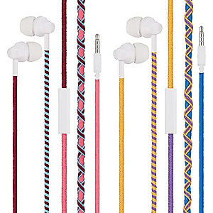 URIZONS 2Pack 3.5mm Wired in-Ear Colorful Earbuds - Tangle-Free and Trendy Noise Isolating Earphones Kids in Ear Headphones with Microphone for iPhone Laptop Kids Tangle Free Fabric Braided