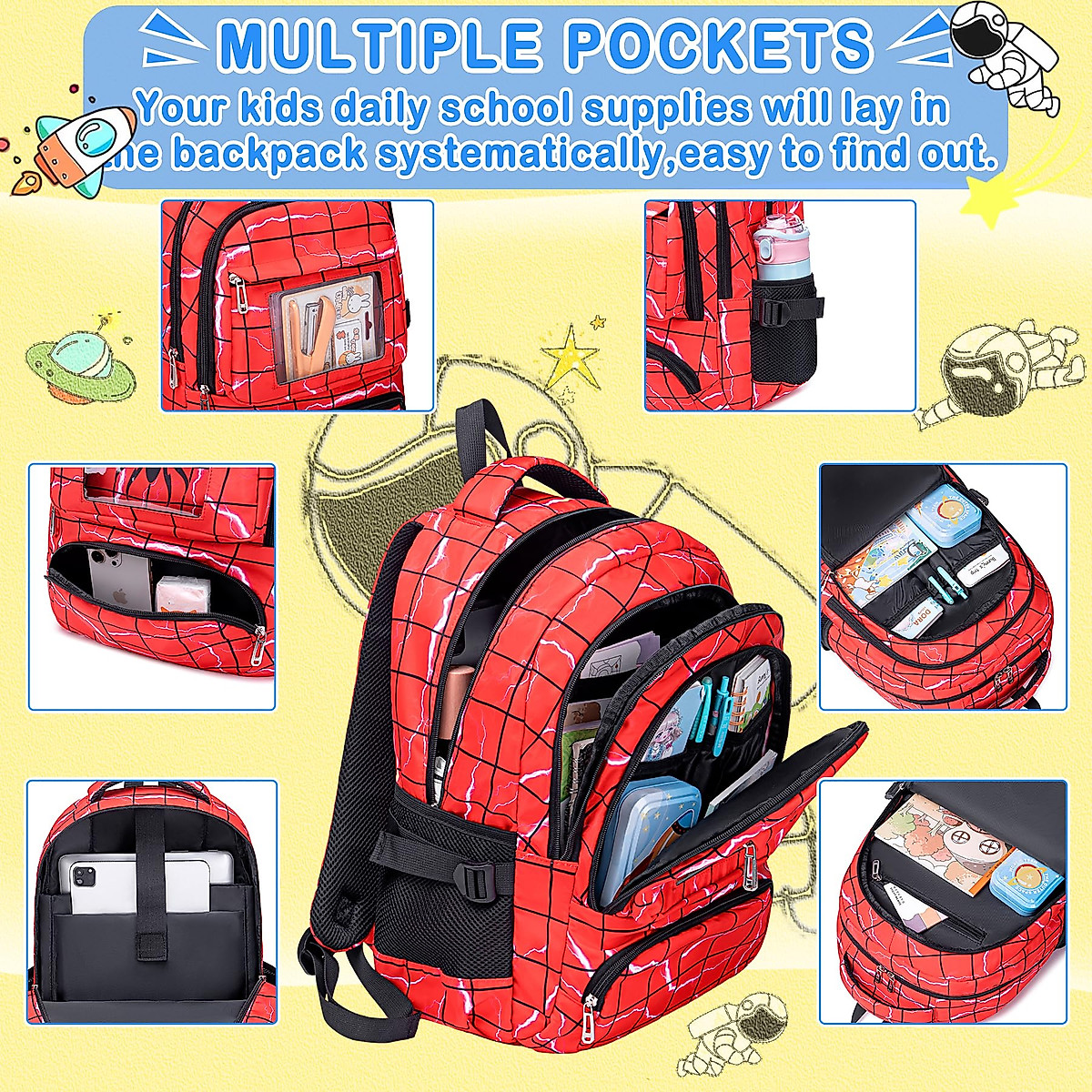 HotAdsFW Spider Backpack for Boys 4 5 6 7 8 9 Elementary Kids School Backpack Bookbag for Girls 8-10 School Bag for Kindergarten Primary Middle School