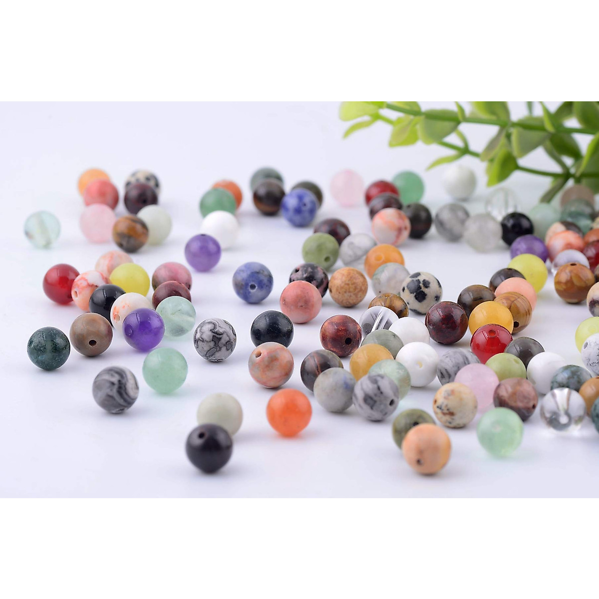 Natural Stone Beads 200pcs Mixed 8mm Round Genuine Real Stone Beading Loose Gemstone Hole Size 1mm DIY Charm Smooth Beads for Bracelet Necklace Earrings Jewelry Making (Stone Beads Mix 200pcs)