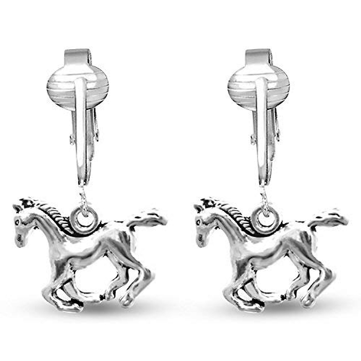 Aloha Earrings Bright & Fun Clip Earrings, Lightweight Stars, Owls, Eiffel Tower, Horse, Cowgirl, Flamingo, Elephant, Daisy Dangling Charm Designs for Clip Ears (Cowgirl Boots/Horse Set of 2)