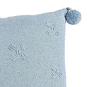 Foreside Home & Garden Blue with Pom Corners 14X22 Hand Woven Filled Pillow