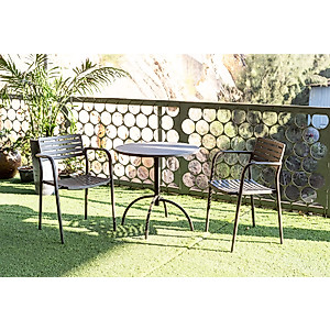 Lisuden Patio Bistro Metal Dining Table, Outdoor Steel Slat Round Table for 2 Person,Diameter 23.6", Furniture Table for Backyard, Garden, Lawn and Porch - Brown …