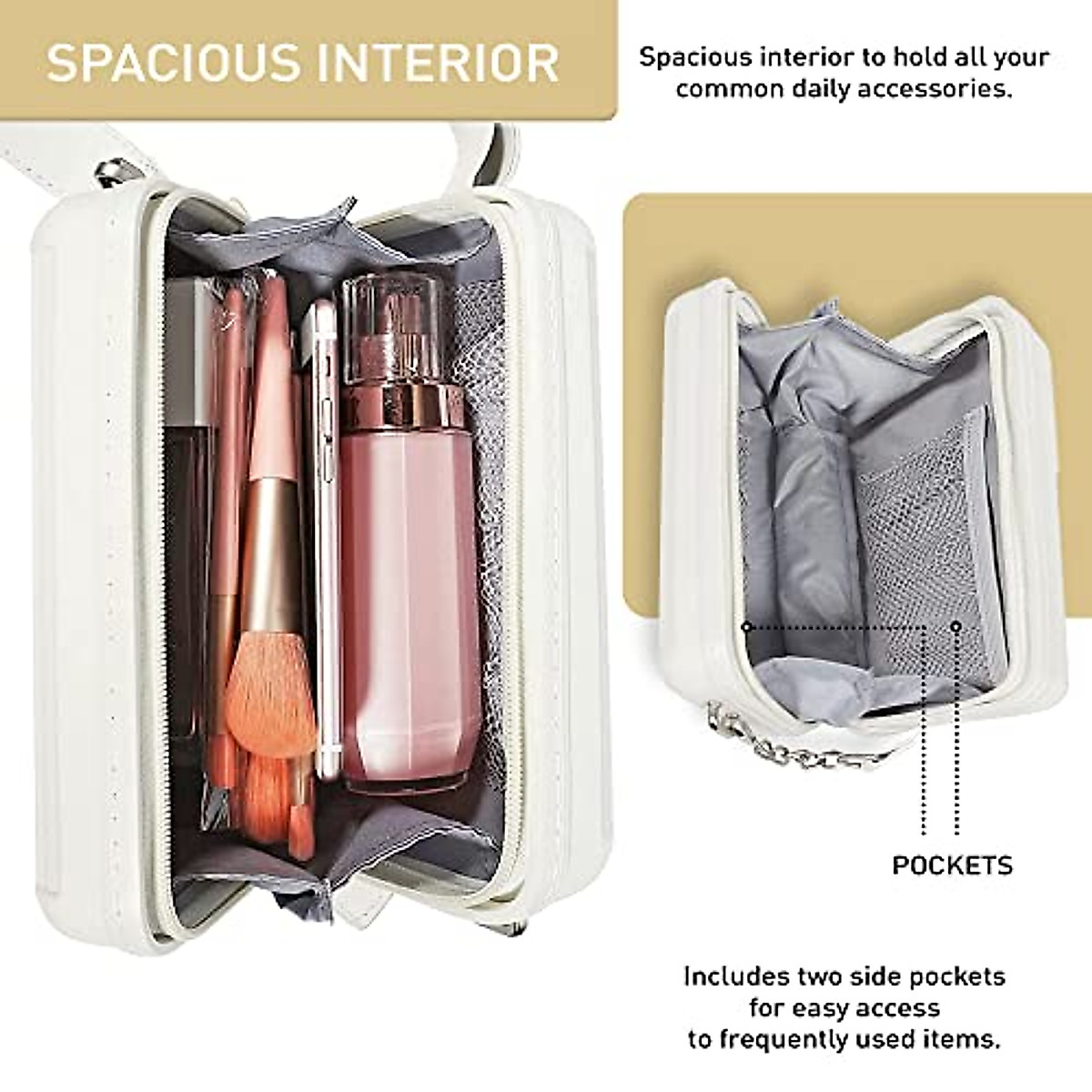 Aestoria Hardshell White Clutch Purses for Women, Adjustable Leather Strap with Light Weight & High Resistance Polycarbonate Clutch Bag, Cross Body White Clutches for Women, Carteras De Mujer