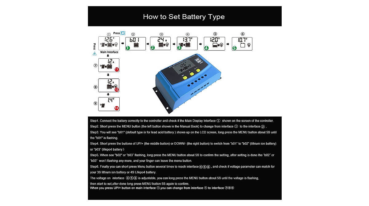 HUINE 40A LCD Solar Charge Controller for Off-Grid Solar Systems