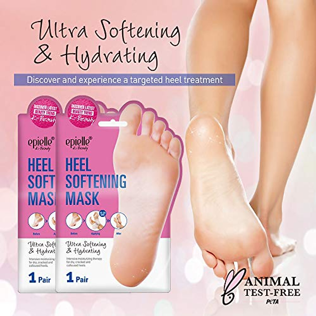 Epielle Foot Pedi Mask (Heel Softening Mask 2pk) Moisturizing Socks Heel Therapy for dry, cracked and callous rough heels | Foot Spa, Self Foot Care, Summer Foot | Ultra Softening & Hydrating. STOCKING STUFFERS!!