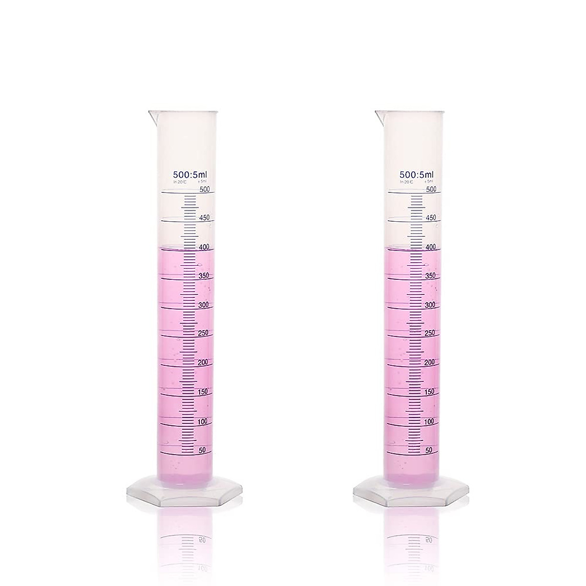 Labvida 2pcs of Plastic Measuring Cylinders, Vol.500ml, PP Material with Blue Printed Graduation, LVF001