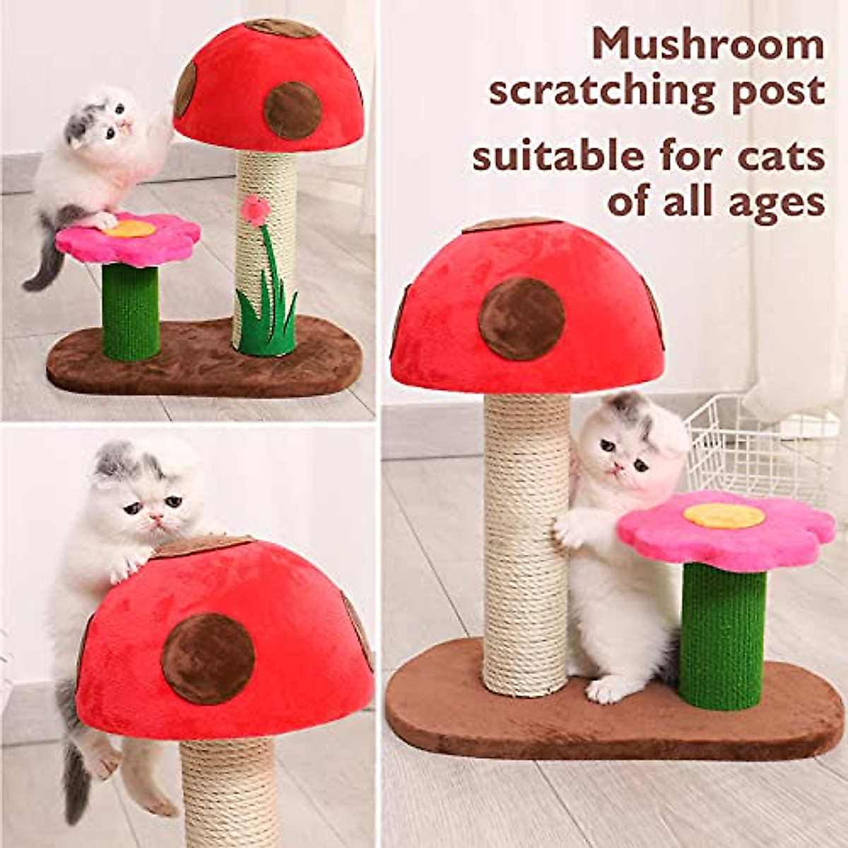 Sasapet Cat Scratching Post, Mushroom Claw Scratcher Small Cat Tree House Traning Interactive Toys for Indoor Kittens, Cats
