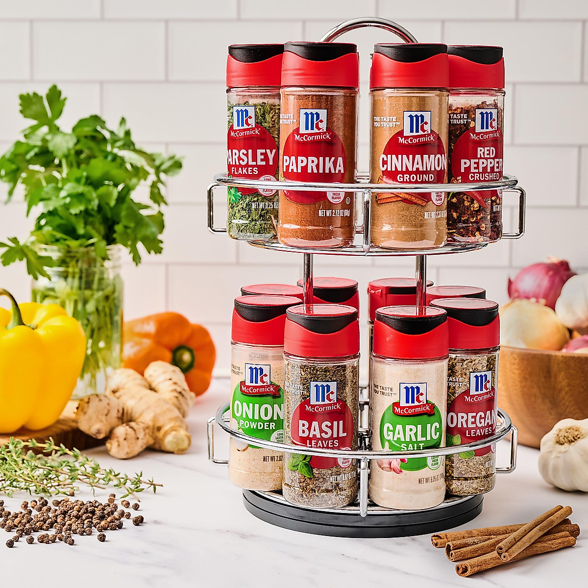 McCormick Two Tier Chrome 16 Piece Spice Rack Organizer with Spices Included, 26.09 oz