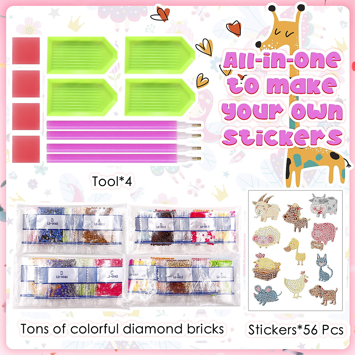 57PCS Diamond Painting Stickers for Kids - Fun DIY Diamond Painting Kits for Kids, Arts and Crafts for Kids Ages 8-12/6-8, Gem Sticker Art Kits for Kids Adult Beginners Gift