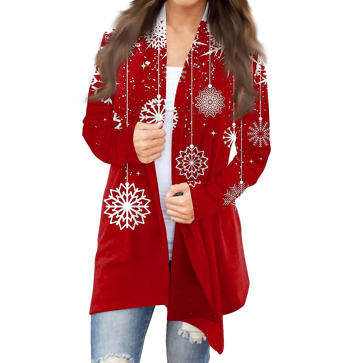 MABUTINGTI Christmas Cardigan Christmas Cardigan Long Cardigans for Women Trendy Cute Pattern Lighweight with Long Sleeve Open Front Outwear Wine XX-Large