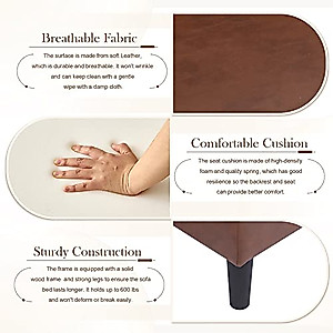 PU Leather Pull Out Sleeper Sofa Bed with Chaise, Comfy L Shaped Convertible Sleeper Couch with Storage and Pocket, Sectional 3 Seat Couch for Living Room Furniture or Office, Smooth Back - Brown