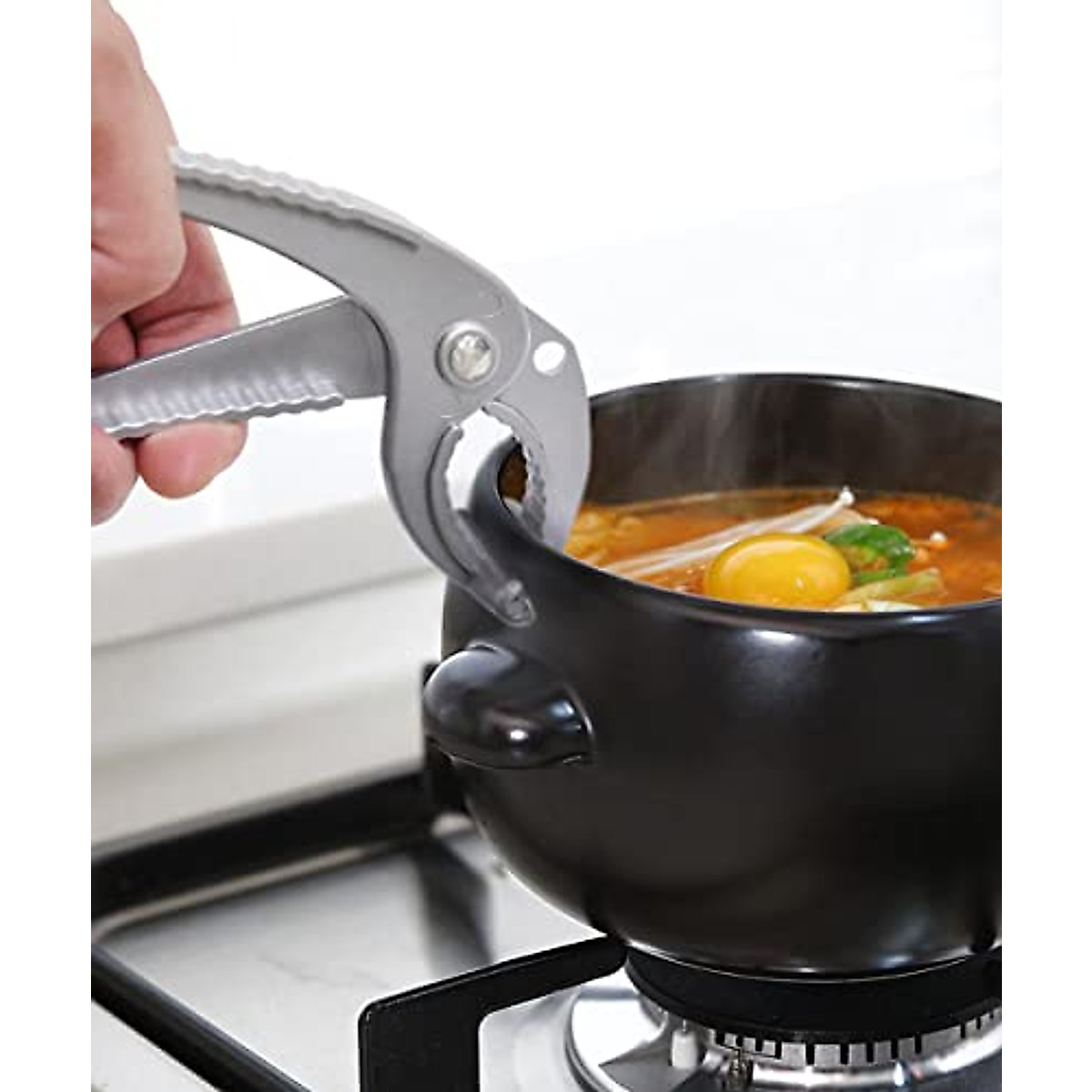 GGOMI Hot Pot Gripper Holder for Korean Stone Ceramic Bibimbap Bowl (Dolsot, Ddukbaegi) Aluminum Tongs, Sizzling Hot Plate 6-2/3 Inch