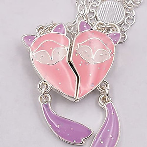 yomlry 2Pcs Best Friend Necklace Heart Pendant BFF Gifts Necklace Fox Charm Friendship Jewelry for Girls purple