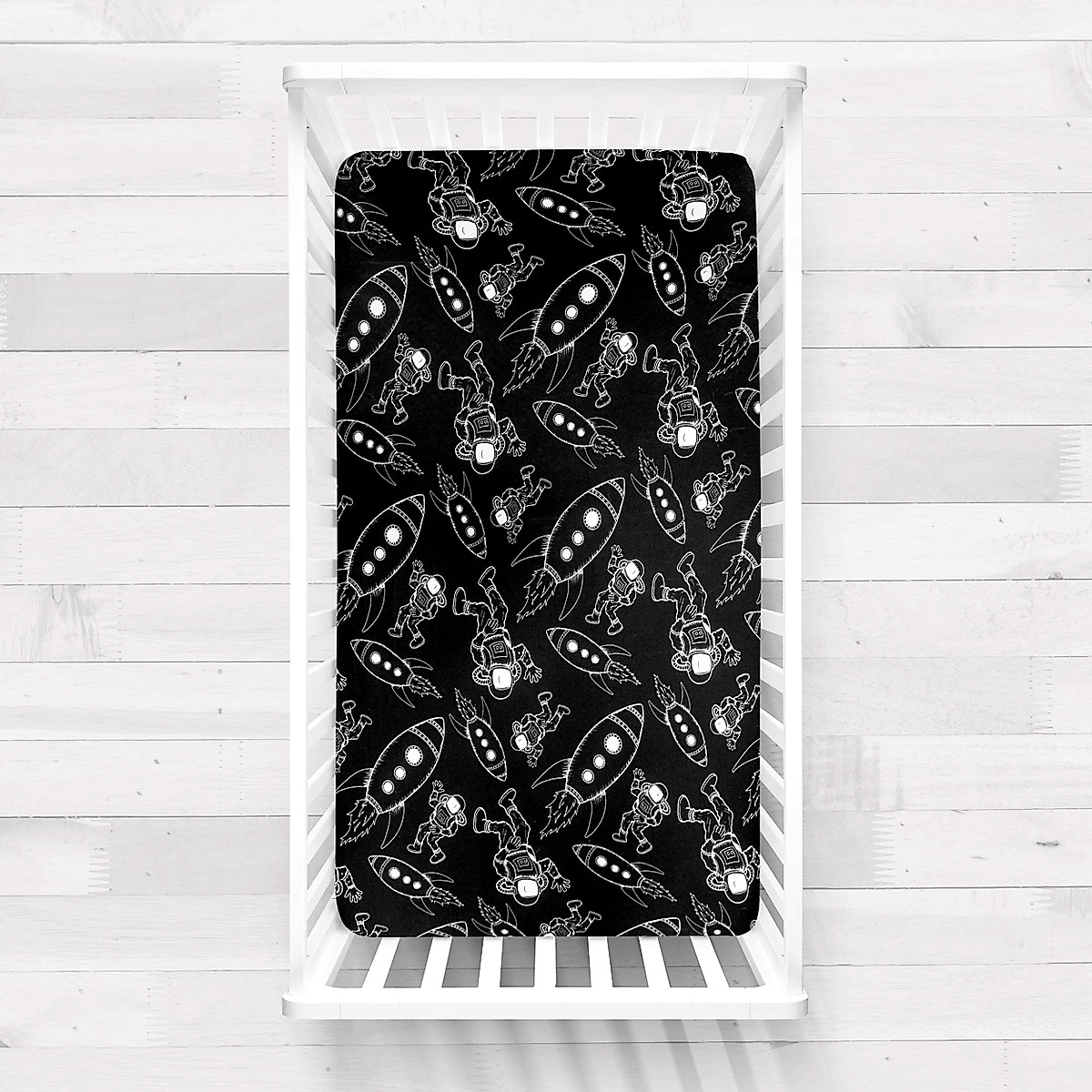 Jaxson's World Outer Space Fitted Crib Sheet, Extra Soft 100% Jersey Knit Cotton, Breathable, Baby and Toddler Sheet - Rocketship and Astronaut