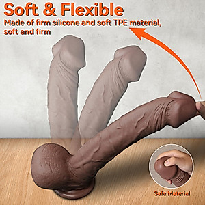 CaHase 13 Inch Huge Dildo Black 2'' Diameter Realistic with Strong Suction Cup, Soft & Sturdy Double-Layer TPE + Silicone Big Dildos for Adults Pleasure Sex Toys & Game