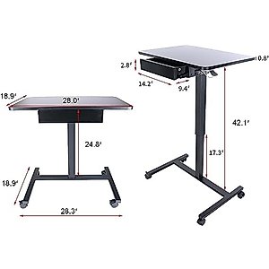 CLATINA Mobile Laptop Desk Adjustable Height Standing Desk Adjust from 30'' to 45.7'' Rolling Cart Ergonomic Table with Drawer