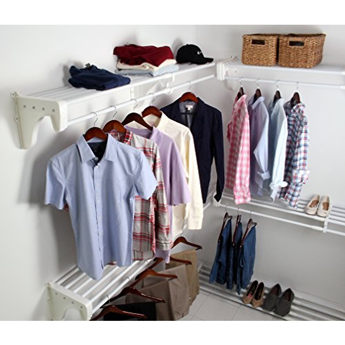 EZ Shelf EZS-K-SCRW72-5-4 Walk-in Closet Kit Hanging and Shelf Space, White