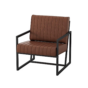 Brown Accent Chair, Arm Chairs PU Leather Comfy Modern Home Furniture for Living Room 26.77" L X 25.98" W 29.53" H