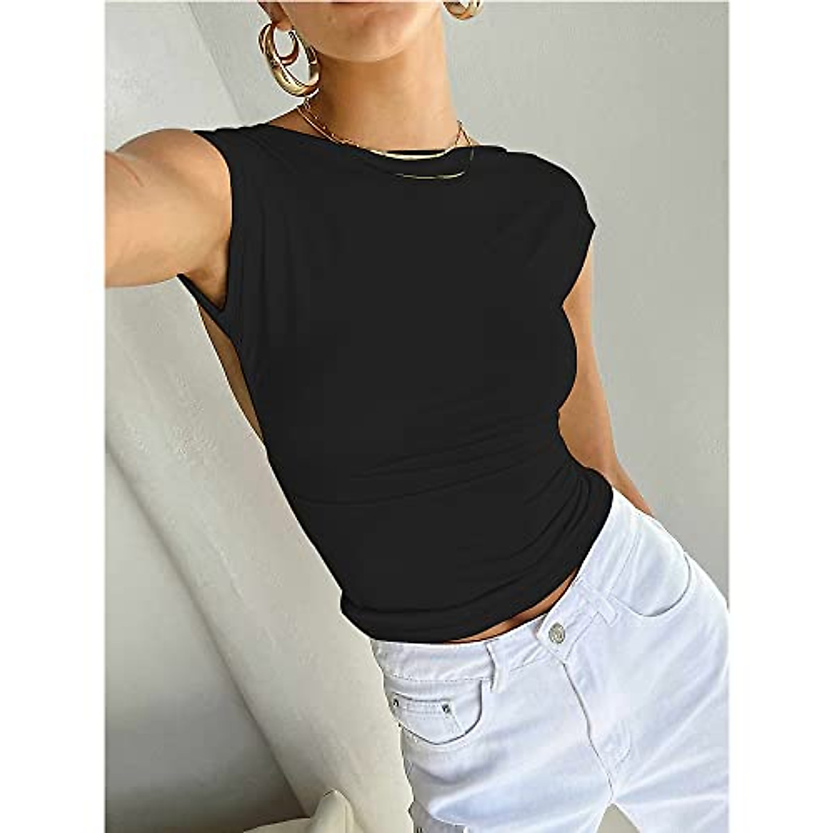 UPCPY Women’s Sexy Backless T-Shirts Y2K Crop Top Casual Short Sleeve Cute Clothes Summer Black L