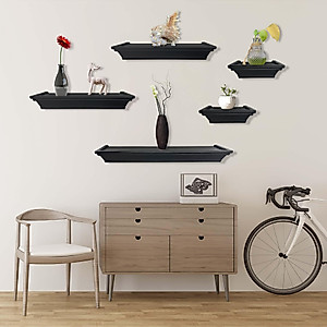 jomajo Floating Shelves for Room Decor, Shelves for Wall Storage, Wall Mounted Shelf for Plants,Books, Small Wall Shelves for Bedroom，Bathroom，Living Room，Kitchen（Black Set of 5）