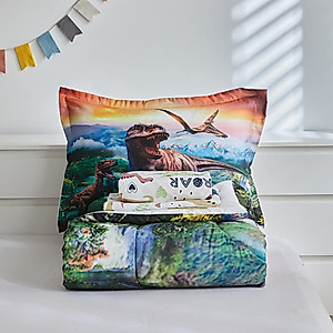 ADASMILE A & S Dinosaur Comforter Set Twin for Boys Dinosaur Twin Bedding Set for Kids 6 Pieces Dinosaur Comforter Set with Sheets Bed in A Bag T-Rex Dinosaur Comforter and Sheets Set for Home Decor