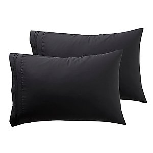 Nestl Microfiber King Pillowcase, 2 - 1800 Thread Count, Soft, Wrinkle Free, Fade Resistant, Envelope Closure, Set of 2, Black, 20x40 Inches