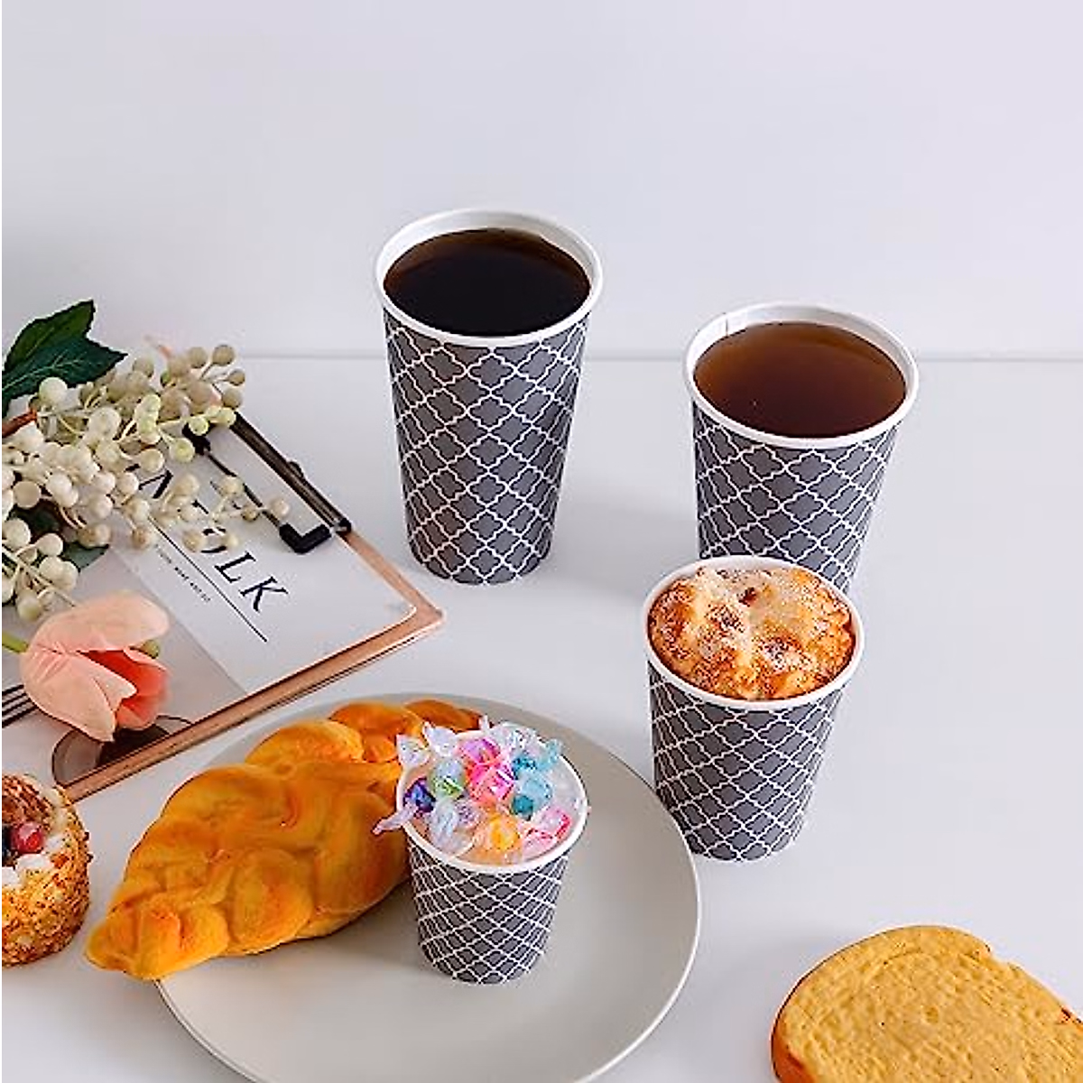Lamosi 180 Pack 8oz Disposable Coffee Cups, Paper Cups, Hot/Cold Drinking Cup, Grey Disposable Cup, Paper Hot Coffee Cup, Paper Cup for Office, Picnic, Cafes
