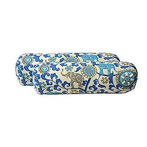 Set of 2 Indoor / Outdoor Decorative Bolster / Neckroll Pillows - Sapphire Blue, Turquoise, Green, Gray Bohemian Elephant Menagerie Sapphire