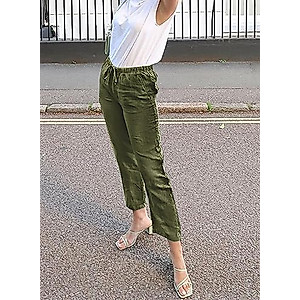 Acelitt Womens Casual Linen Pants Lightweight Drawstring Elastic Waist Spring Summer 2025 Beach Slacks Comfy Trousers with Pockets Green X-Large