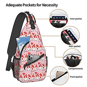 Happy Valentines Day Gnomes Sling Bag Crossbody Backpack Hiking Travel Daypack Chest Bag Shoulder Bag for Women Men