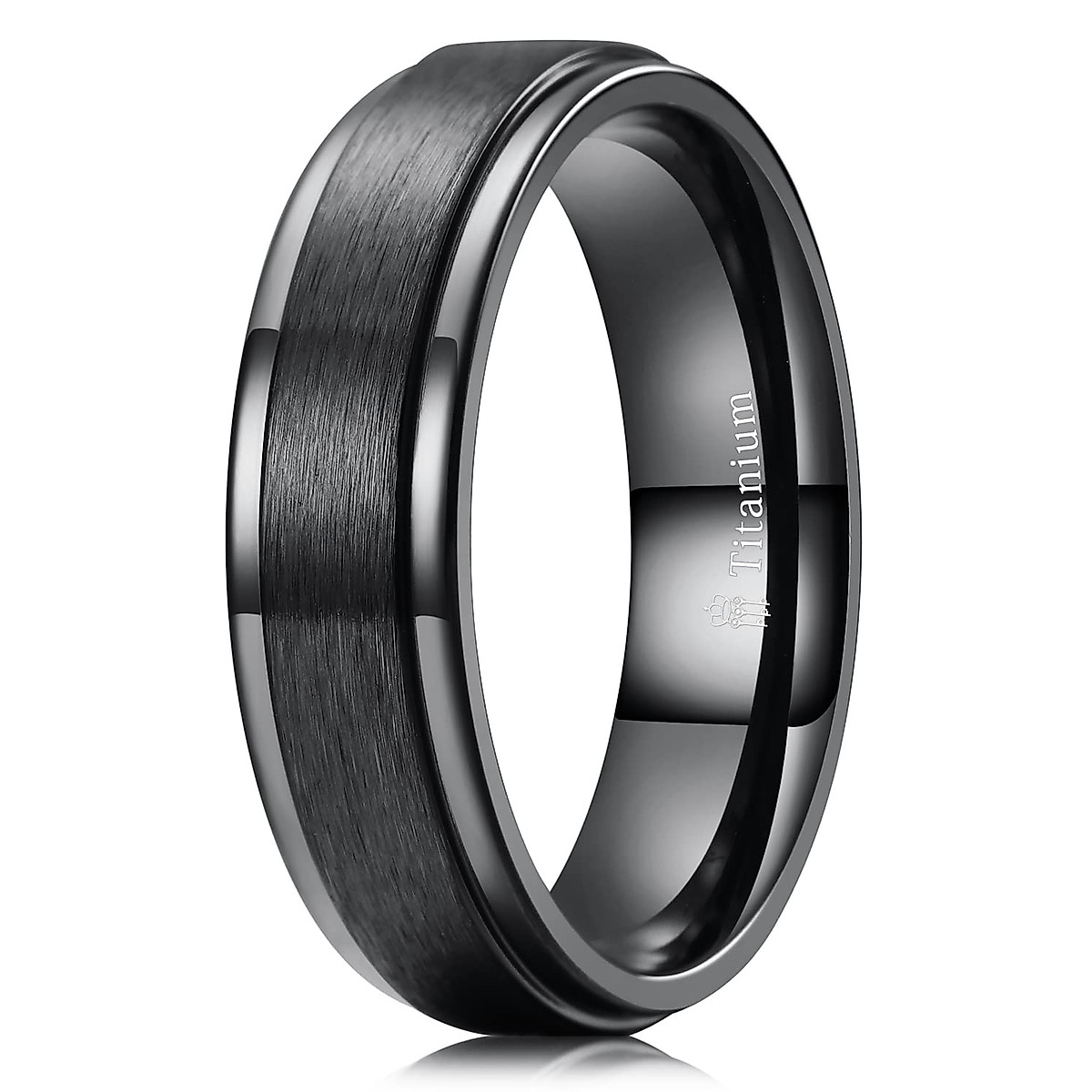 THREE KEYS JEWELRY Womens Rings Unique Black Titanium for Woman Brushed Flat Ring 6mm Wedding Band Gifts Bands Rings for Women size 8.5