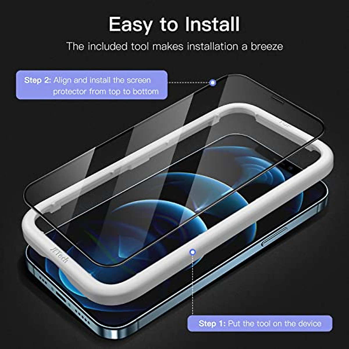 JETech Full Coverage Screen Protector for iPhone 12/12 Pro 6.1-Inch, Black Edge Tempered Glass Film with Easy Installation Tool, Case-Friendly, HD Clear, 3-Pack