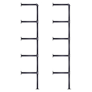 MUZIK 5 Tier Industrial Wall Mount Iron Pipe Shelf, 3/4 Inches Malleable Cast Iron Pipe Wall Mount Bookshelf Shelving Unit, DIY Open Bookshelf, Shelf Shelves, 2 Pack 65 Inch Tall