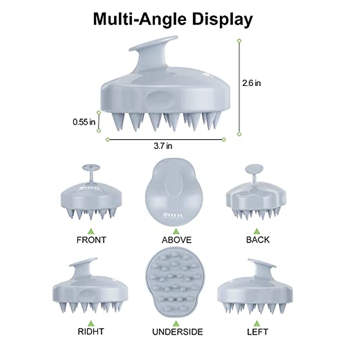 HEETA Scalp Massager Shampoo Brush, Hair Scalp Scrubber with Soft Silicone Bristle for Hair Growth, Upgraded Scalp Brush for Dandruff, Scalp Exfoliator for Women Men Pet Wet Dry Hair (Gray)