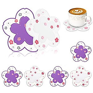 Conisy Flower Coasters for Drinks,6 Pcs Cute Non-Slip Washable Reusable Heat Resistant Silicone Coasters (Sakura,Purple & White)