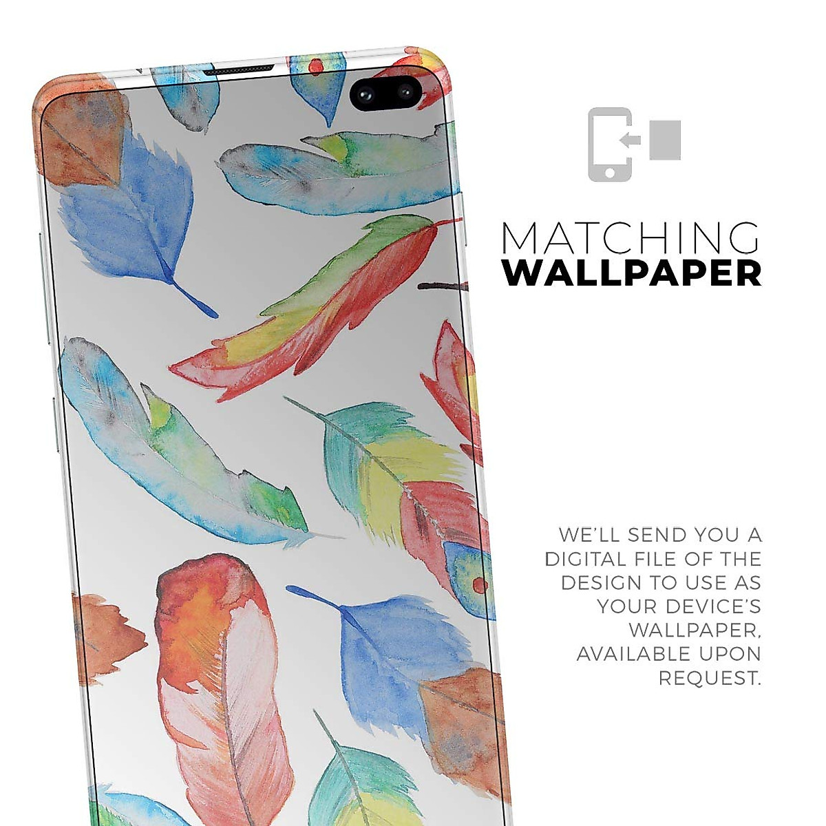 DesignSkinz Vibrant Colorful Brushed Feathers Protective Vinyl Decal Wrap Skin Cover Compatible with The Samsung Galaxy S20 (Screen Trim & Back Glass Skin)