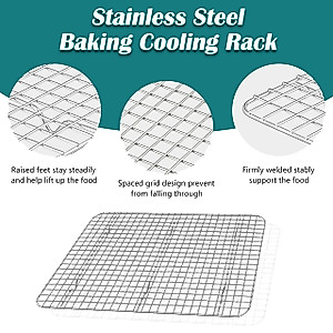 TeamFar Baking Sheet and Cooling Rack Set, 16 x 12 x 1 inch Stainless Steel Baking Pan Cookie Sheet with Grid Rack for Kitchen Cooking Roasting, Healthy & Non-toxic, Dishwasher Safe (2 Pans+2 Racks)