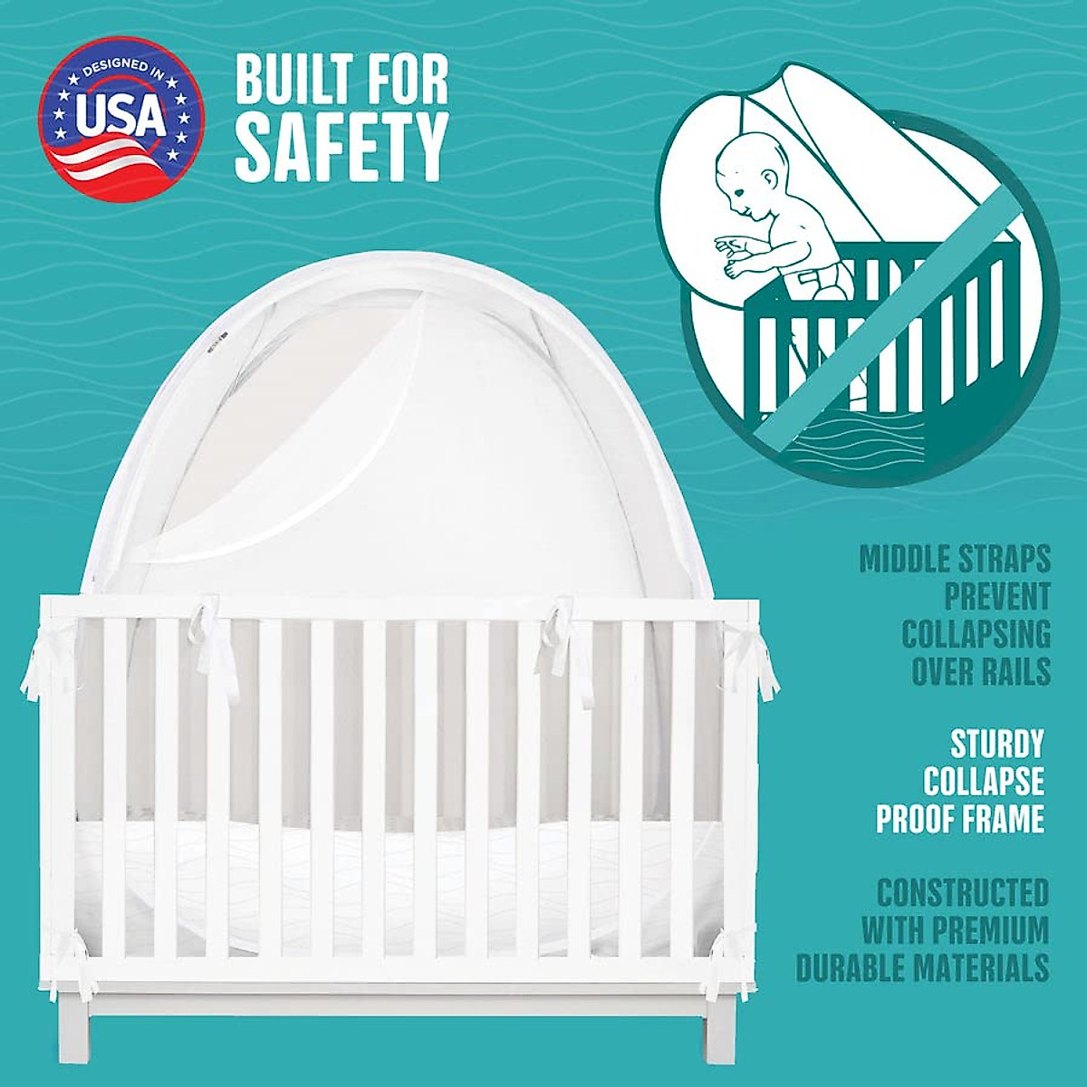 KinderSense® - Baby Safety Crib Tent - Premium Toddler Crib Topper to Keep Baby from Climbing Out - See Through Mesh Crib Net - Mosquito Net - Pop-Up Crib Tent Canopy to Keep Infant in