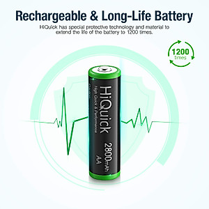 Rechargeable AA Batteries with Charger, HiQuick 2800mAh High Capacity Double A Batteries 8 Counts with 8 Bay AA AAA Smart Battery Charger for Ni-MH Ni-CD, Fast Charging