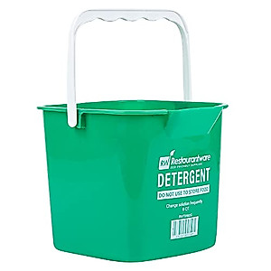RW Clean 6 Quart Cleaning Buckets, 10 Detergent Square Buckets - With Measurements, Built-In Spout And Handle, Green Plastic Utility Buckets, For Home Or Commercial Use, - Restaurantware