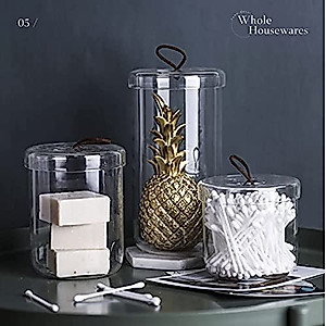 Premium Glass Apothecary Jars for Cotton with Handle | Apothecary Jars Bathroom | Set of 3 | Glass Jar with Lid for Laundry Room Storage, Bathroom Canisters, Mason Jar Bathroom Accessories Set