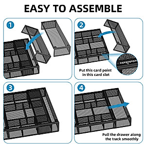 Marbrasse Expandable Desk Drawer Organizer, Mesh Drawer Organizer Tray with 10 Adjustable Compartments, Desk Organizers and Accessories, 5 Dividers Drawer for Office Supplies, Makeup & Vanity (Black)