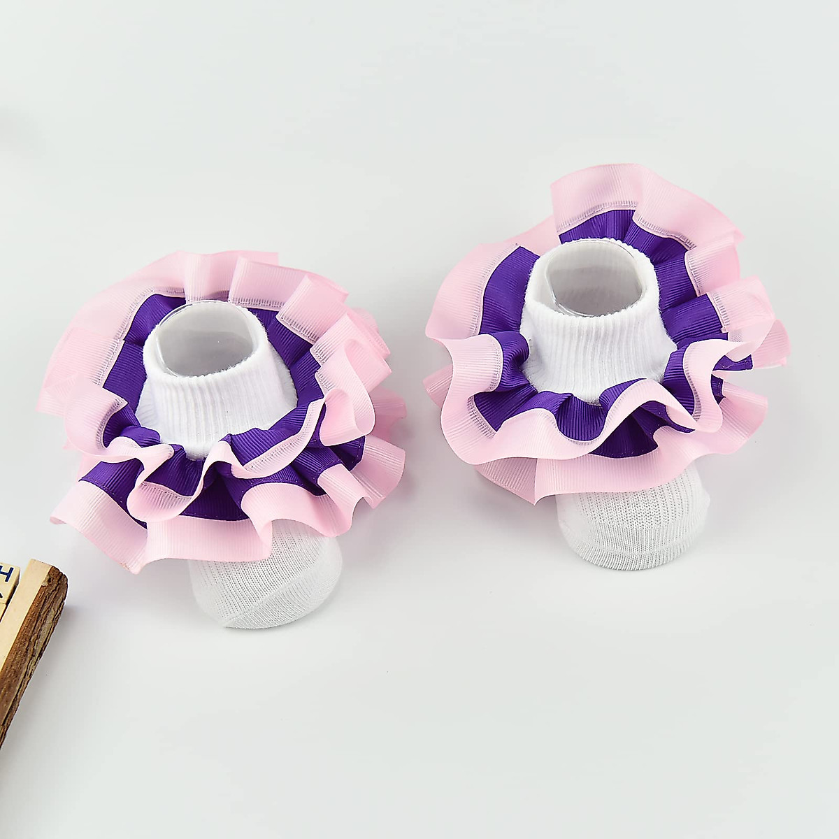 TONGXiNHUA and three Chinese characters 5 Pairs Ruffle Socks, Baby Frilly Socks Big Ruffle Socks for Newborn/Baby/Toddler/Little Girl(6-8 Years, Multicolor 5 pairs-1)