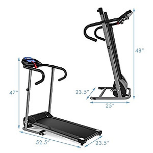 GYMAX Folding Treadmill, Electric Motorized Running Jogging Machine with LCD Monitor & Device Holder, Easy Assembly Heavy Duty Walking Treadmill for Home