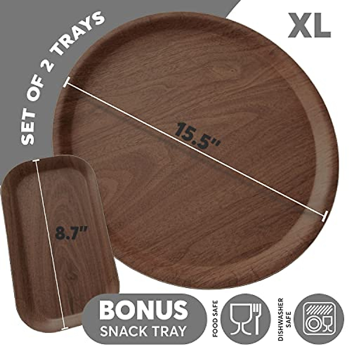 BEECORA Serving Tray Charcuterie Board -Round 15.5" Large Thin Food Platter w/Bonus Snack Tray for Party Host Entertaining Light Server Butter Board Kitchen Ottoman Tray Decor
