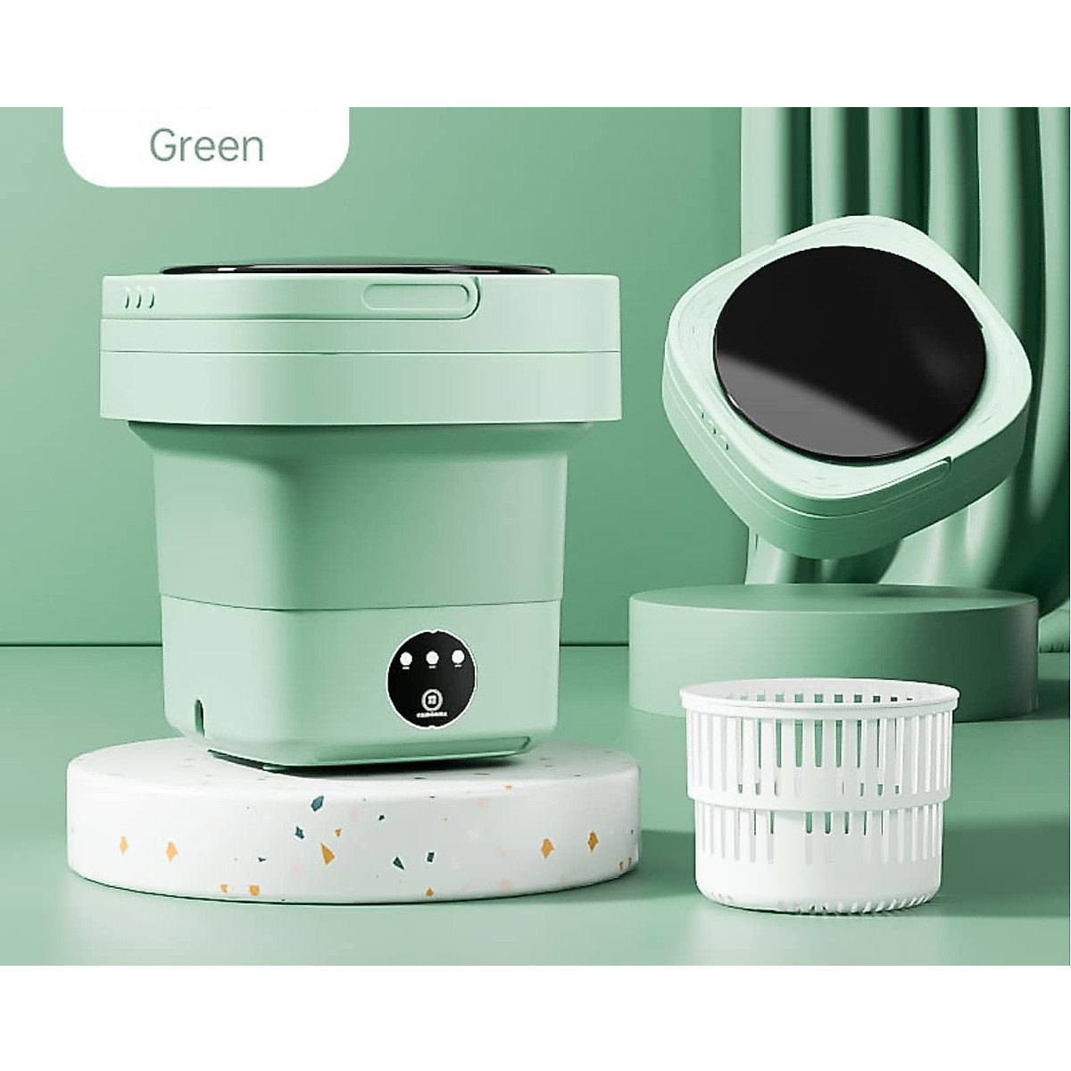 6.5L Folding Washing Machine，Mini 3 Modes Deep Cleaning Portable Clothes Washer and Dryer with Touch Screen and Drain Basket for Camping,Socks,Baby Clothes