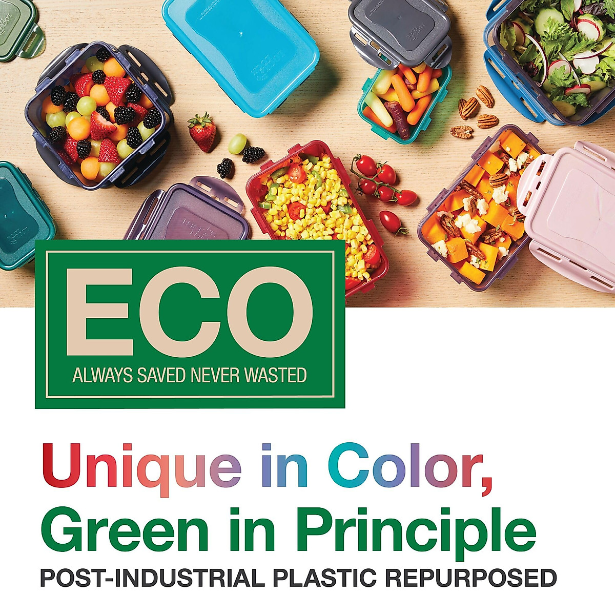 LocknLock Eco Square Food Containers with Lids Set of 5 - Plastic Airtight & Watertight Food Storage Containers, BPA Free & Dishwasher Safe, 5 x 870ml