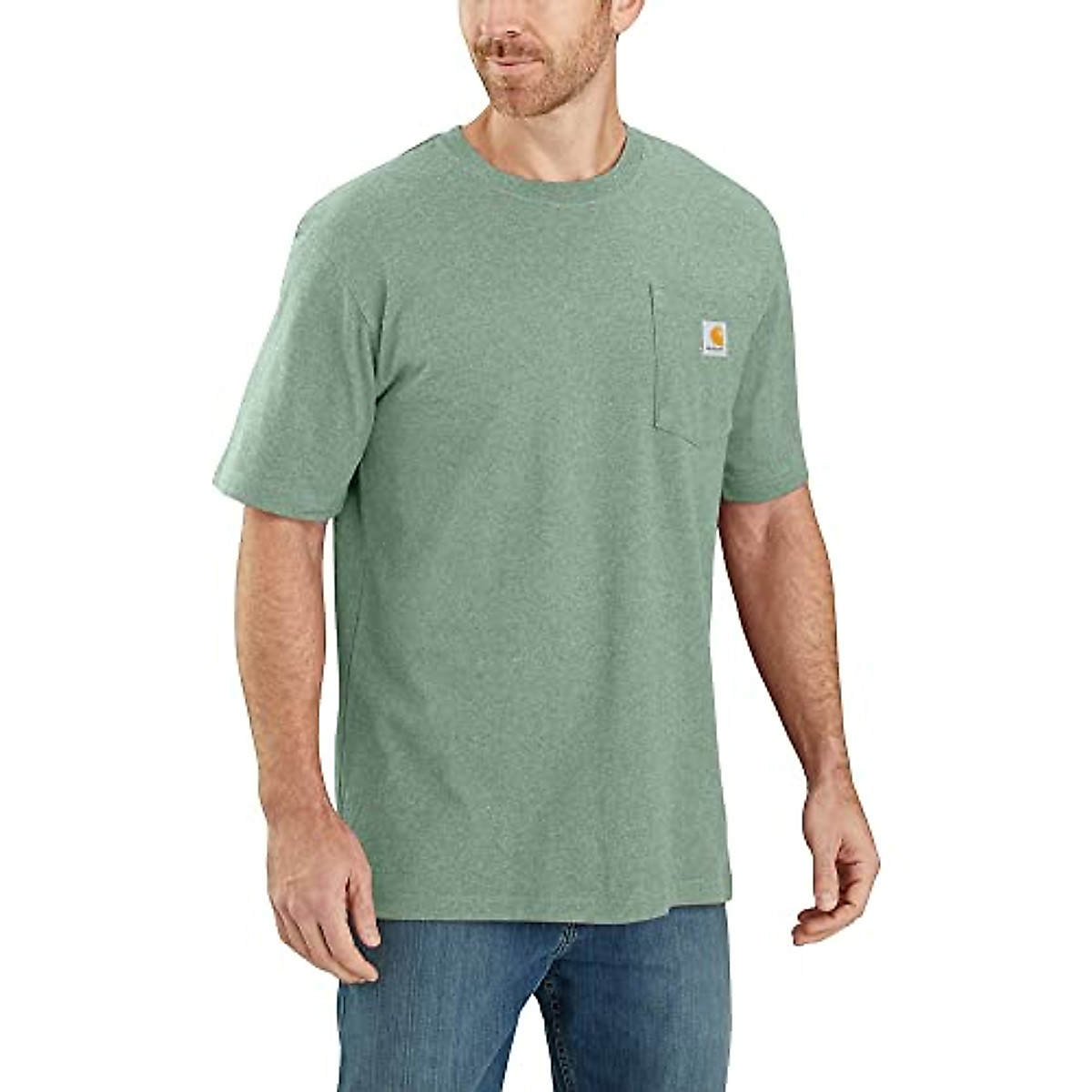 Carhartt Men's Loose Fit Heavyweight Short-Sleeve Pocket T-Shirt Closeout, Jade Heather, Large