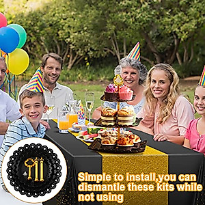 10 Pcs Dessert Table Display Set 3 Tiers Plastic Cupcake Stand Rectangle Serving Trays Tablecloth Sequin Table Runner for Wedding Birthday Baby Shower Tea Party Decorations (Black)
